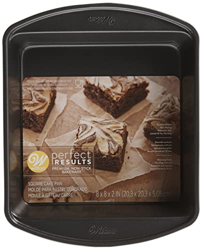 Wilton Perfect Results Premium Non-Stick Bakeware Square Cake Pan, Will Heat Evenly for Years of Quality Baking, 8-inches