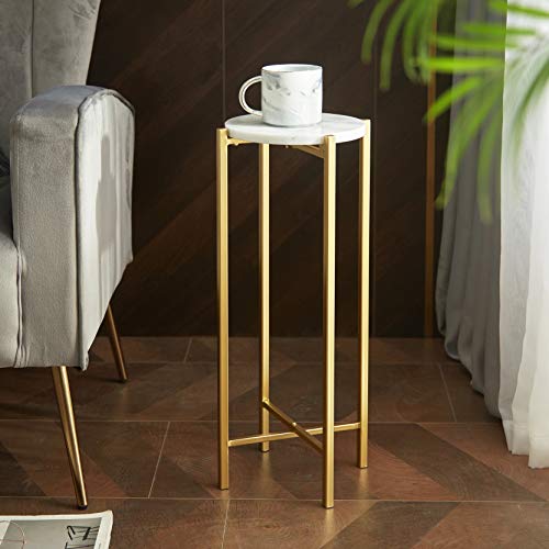 Urban Shop White Marble Collapsible Side Accent Drink Table with Gold Metal Legs, β8.5 in x 8.5 in x 22.5 in