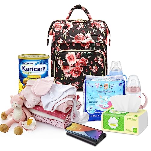 Goodsnetic Laptop Backpack for women Cute Laptop Bag Computer Bag Floral Laptop Purse with USB Charging Port, 15.6-Inch,2 PCS, Black