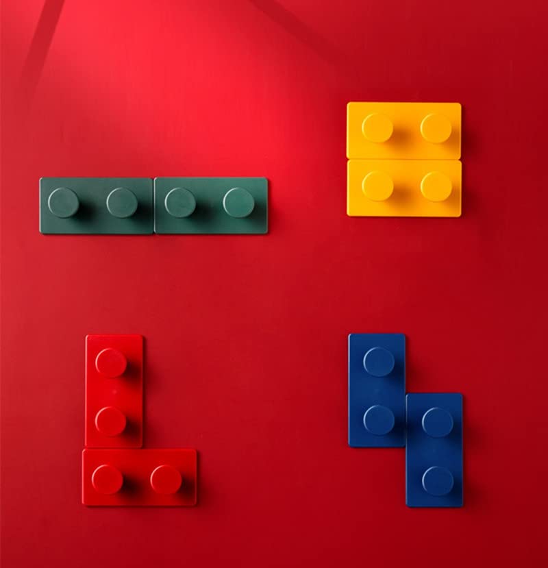 SAFITOYA 4PCS Fun Block Wall Hangers Set,Cool Kids Room Decor Wall Hooks, Home Gadgets Holder Punch Free Plug Adhesive Wire Regulator
