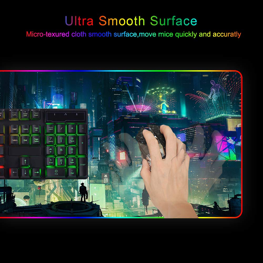 Imegny Mouse Pad RGB, XL Led Mouse Mat, 10 Light Modes with Non-Slip Rubber Base Computer Keyboard Mat for Gaming, MacBook, PC, Laptop, Desk