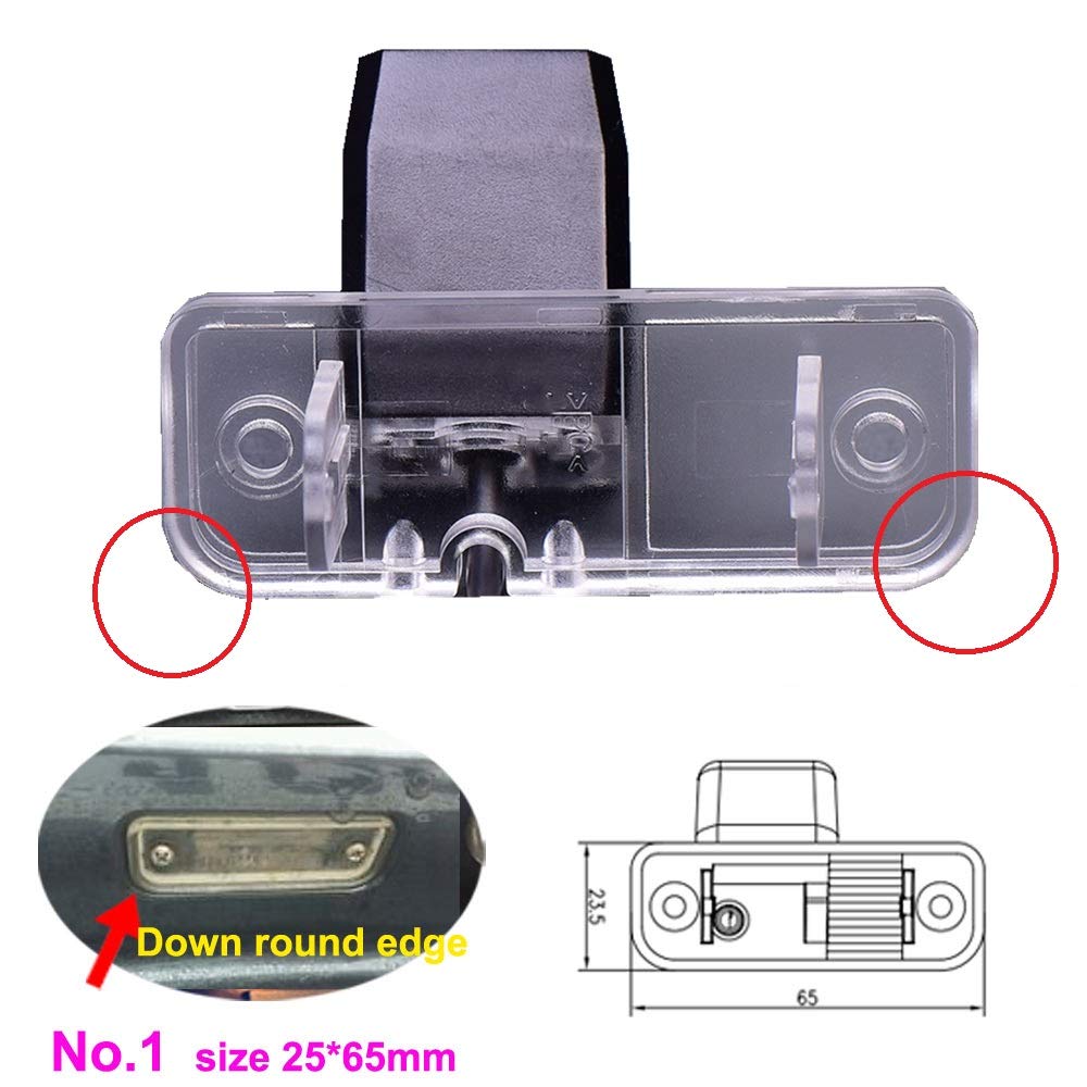 HD 720p Backup Camera, Waterproof Rear-View License Plate Rear Reverse Parking Camera for Mercedes/Benz C/E/CLS-Class W203 W211 CLS 260/300 /350/400 W219 W218 (A=65x25 mm Down Round Edge)