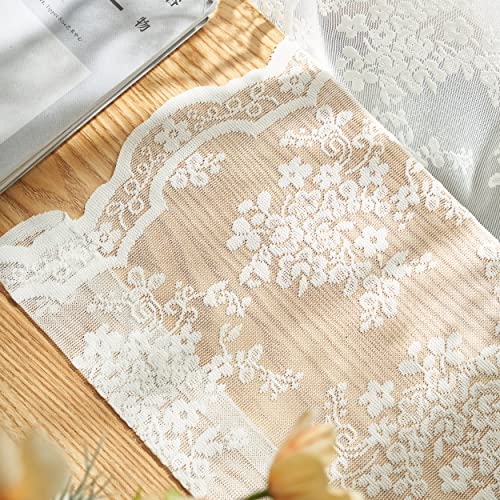 YJ YANJUN Sheer Lace Curtains for Bedroom Ivory Elegant Victorian Curtains Scalloped Edges Floral Kitchen Window Curtains 63 Inch Length Rod Pocket, 52 x 63 Inch, Ivory