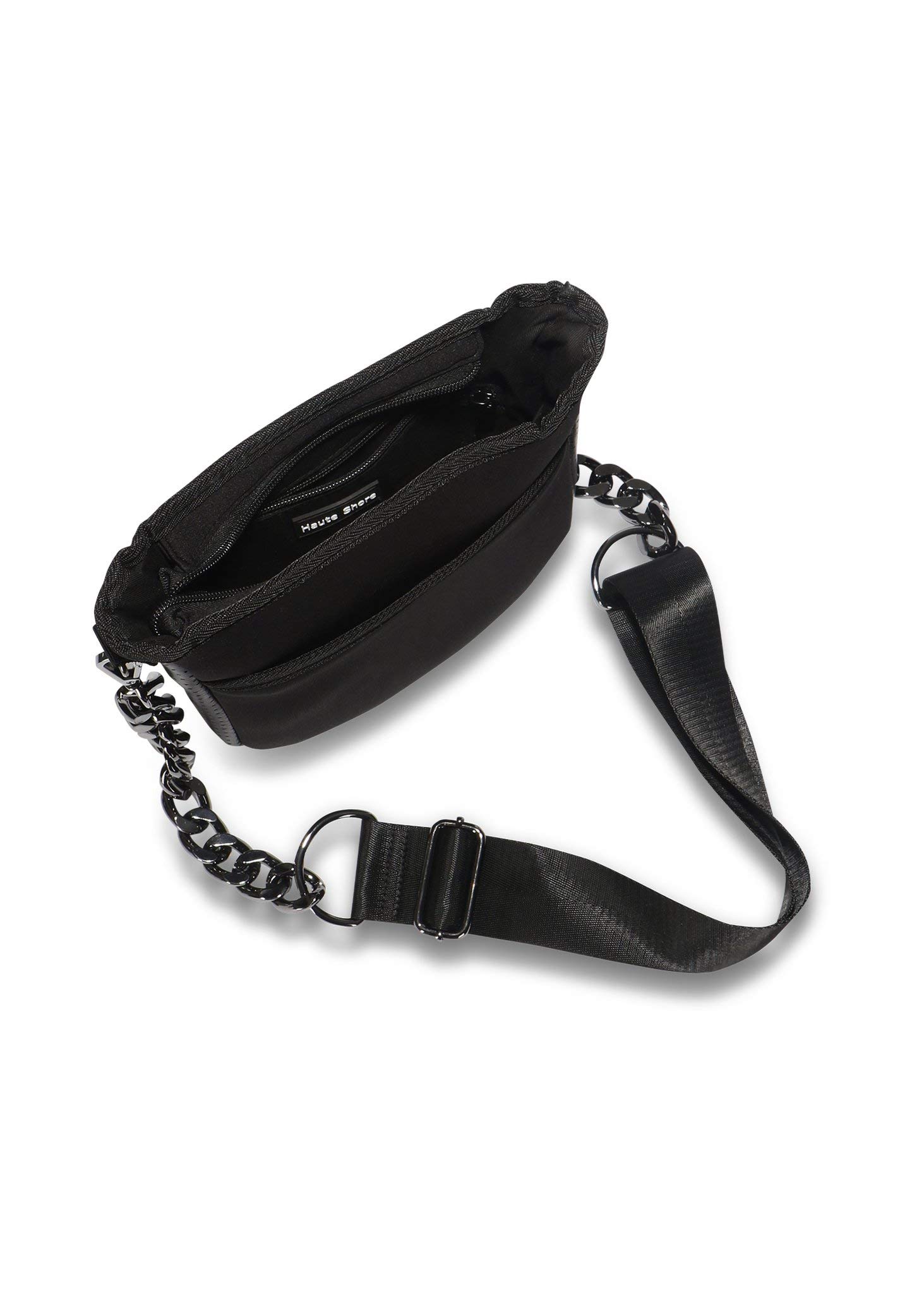 Jeri Noir Crossbody Tote by Haute Shore, Black W/Black & Grey