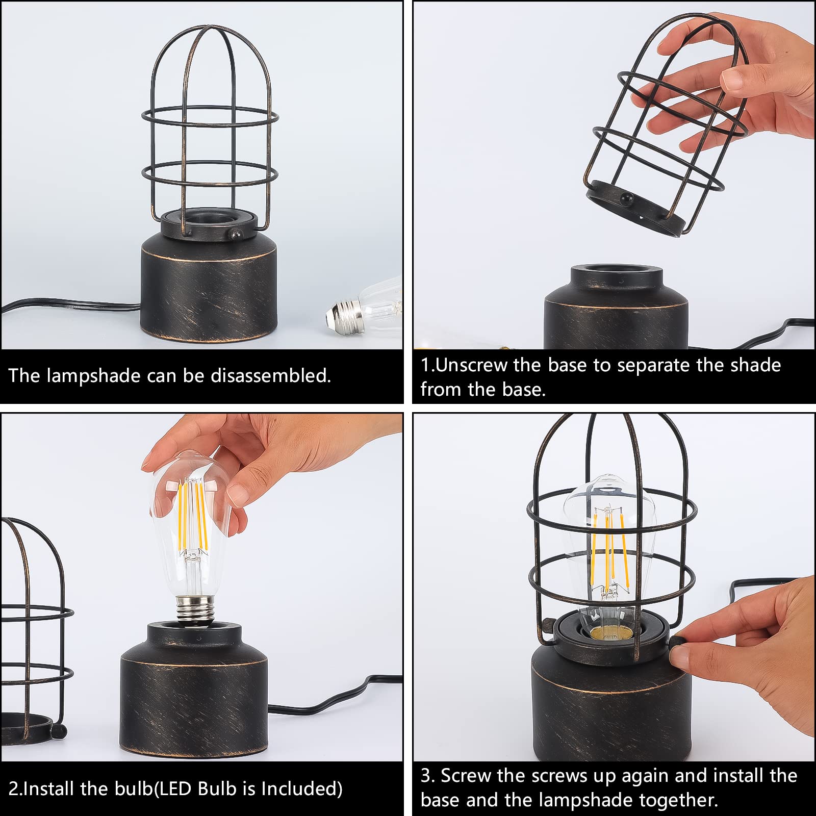 Haian Support ๐ฆ๐บ๐ฎ๐น๐น ๐ง๐ผ๐๐ฐ๐ต ๐ง๐ฎ๐ฏ๐น๐ฒ ๐๐ฎ๐บ๐ฝ for Small Spaces - 3 Way Dimmable Industrial Bedside Lamp - Steampunk Antique Nightstand Desk for Bedroom, Living Room (Bulb Included)