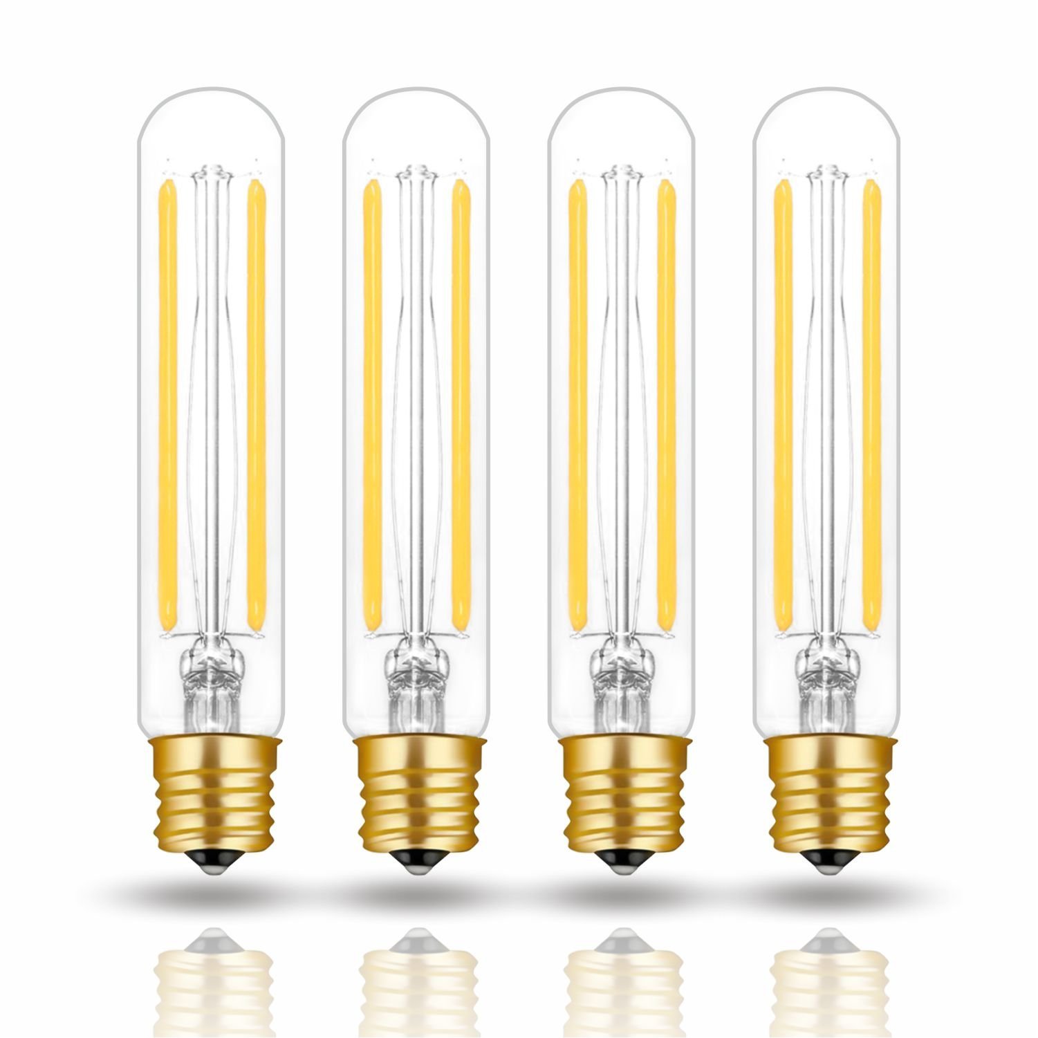 Hizashi 4W LED T6.5 Tubular Filament Bulb E17 Intermediate Base Dimmable 4.7'' Length 40W Equivalent Light Bulb 4000K Cool White 90+ CRI for Exit Sign Light, Refrigerator, Freezer, UL Listed - 4 Pack
