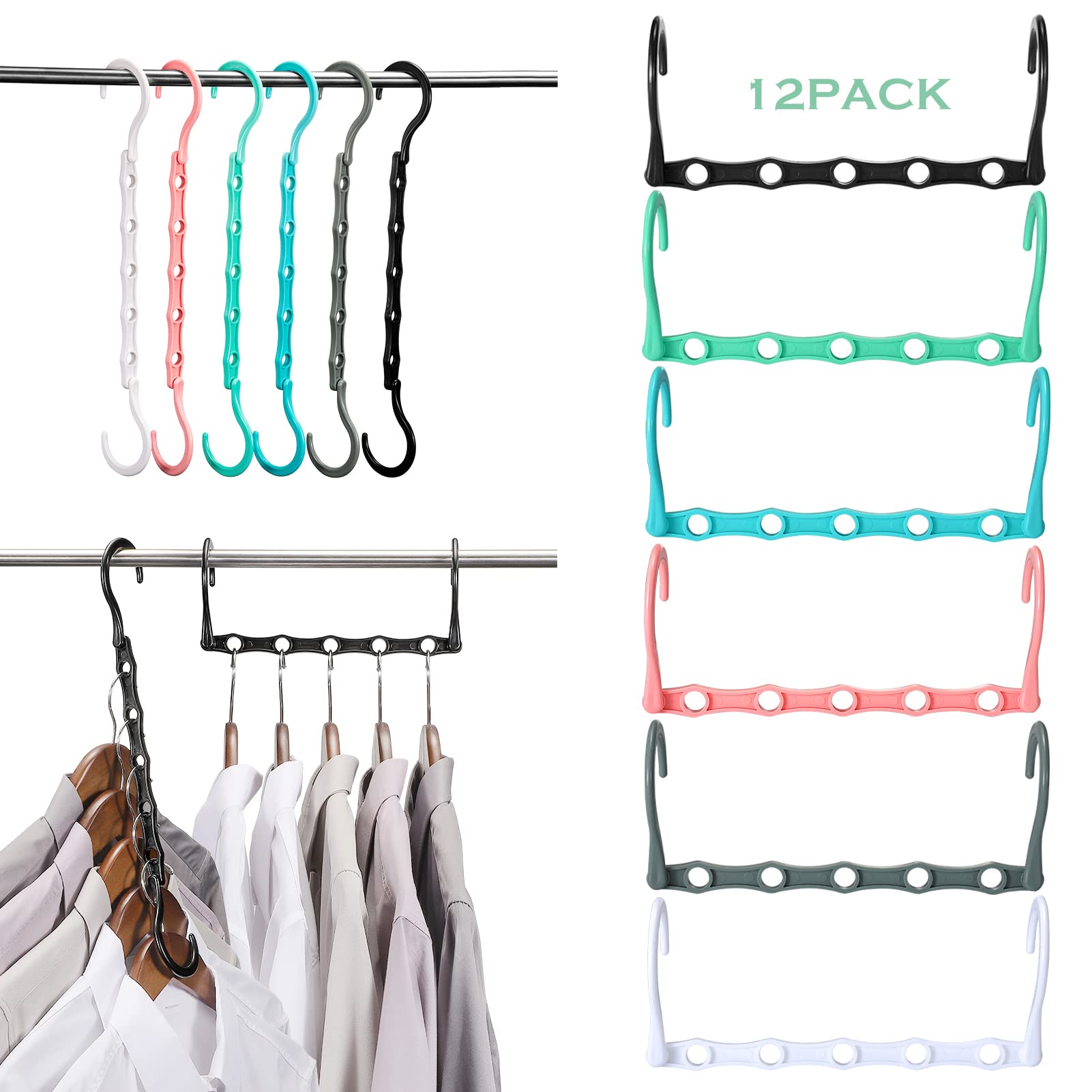 HOUSE DAY Closet Organizers and Storage Magic Space Saving Hangers, Pack of 12 Sturdy Multifunction Hanger, Plastic Collapsible Hanger Closet Organization Clothes Hanger, College Dorm Room Essentials
