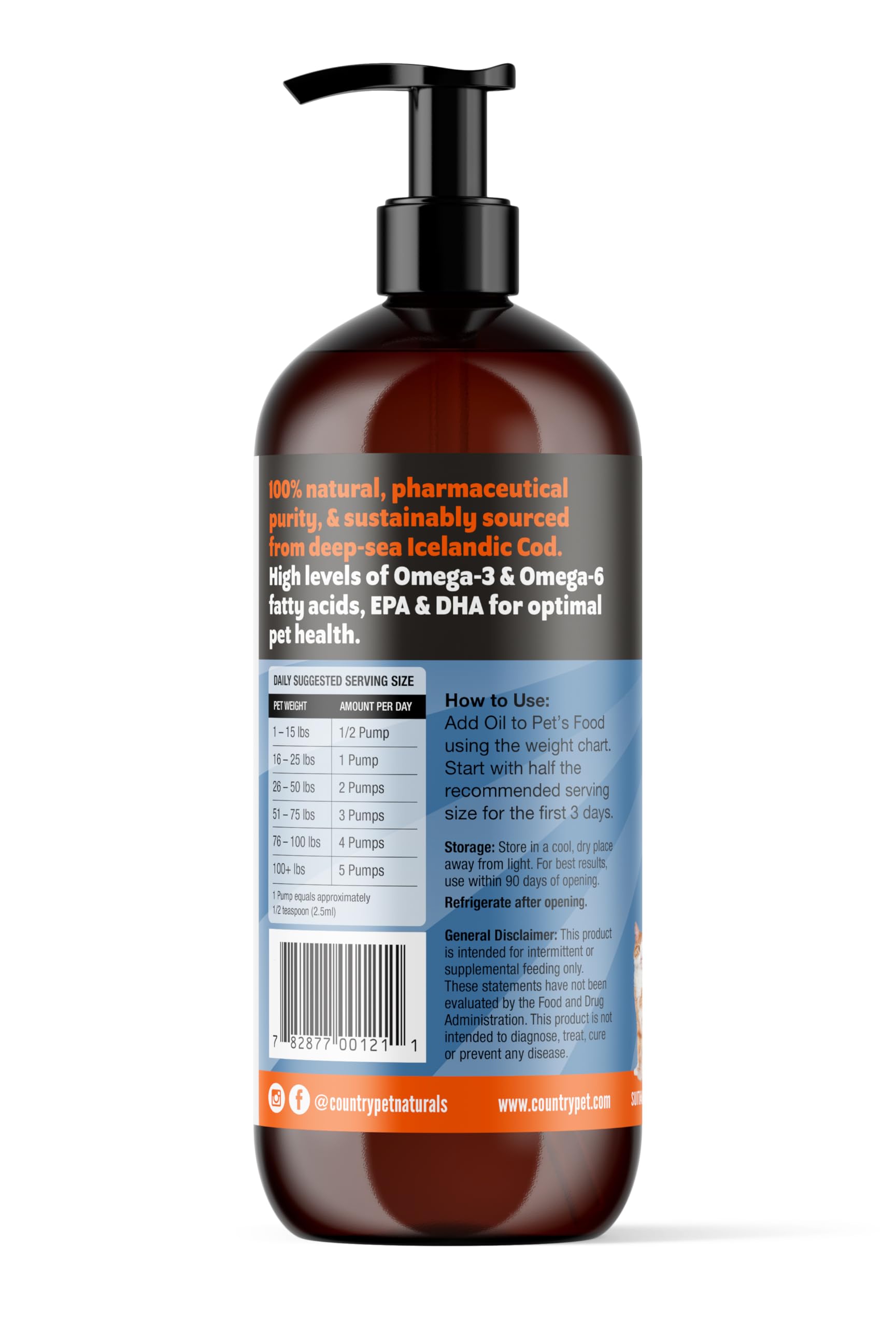 Wild Caught Pure Cod Liver Oil 16oz Highest Omega 3 1150mg/tsp, Highest Purity, High EPA/DHA, Vitamin A & D - Reduces Itching, Healthy Skin & Coat, Mobility, BPA-Free, Pump incl.