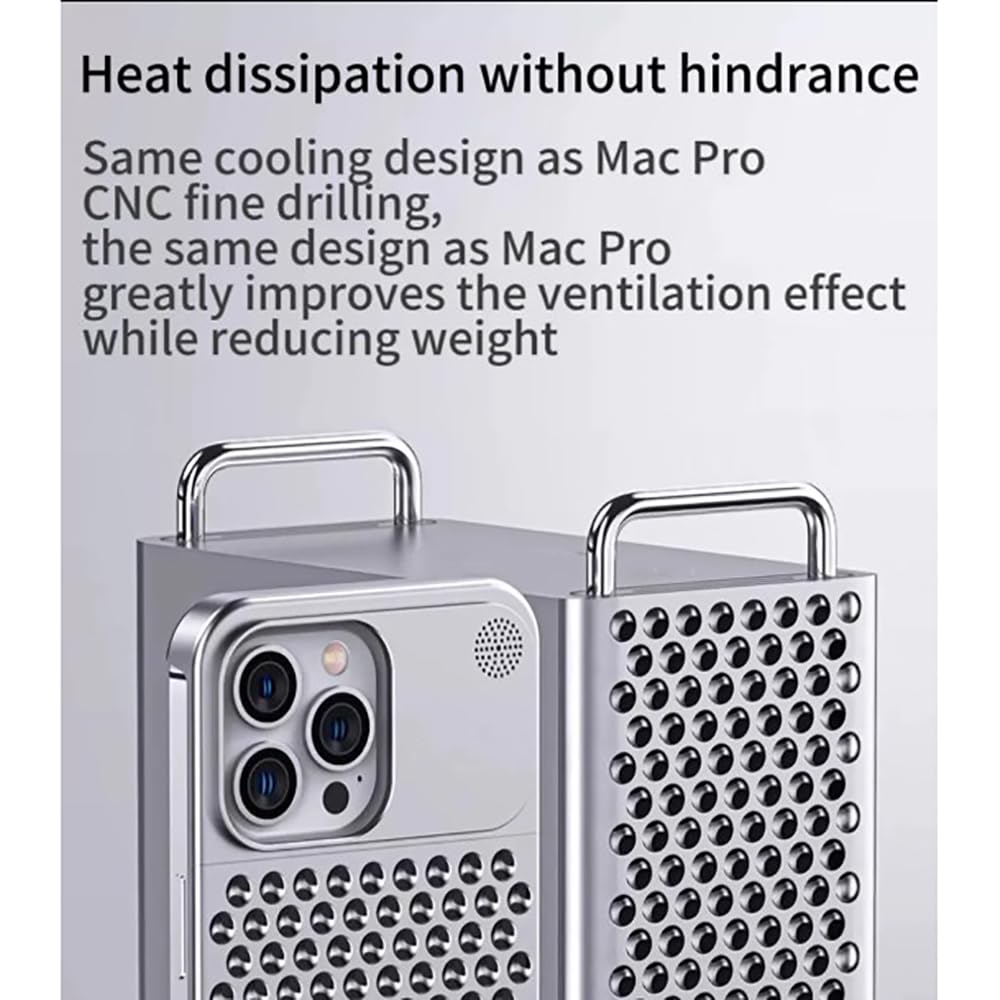Icesoore Metal Vent Premium Aluminum Alloy for iPhone Case, Bdesktop Design Shop | Aromatherapy Phone Case Aluminum Alloy Anti-Fall Heat Dissipation Bezel Slim Case (for iPhone 14 Pro, Gray)