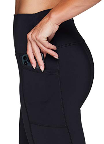 RBX Active Women's 7/8 Gym Legging Squat Proof Ankle Length Workout Yoga Legging with Pockets High Waisted Moisture Wicking Running Tights with Side Pockets 7/8 Jet Black L