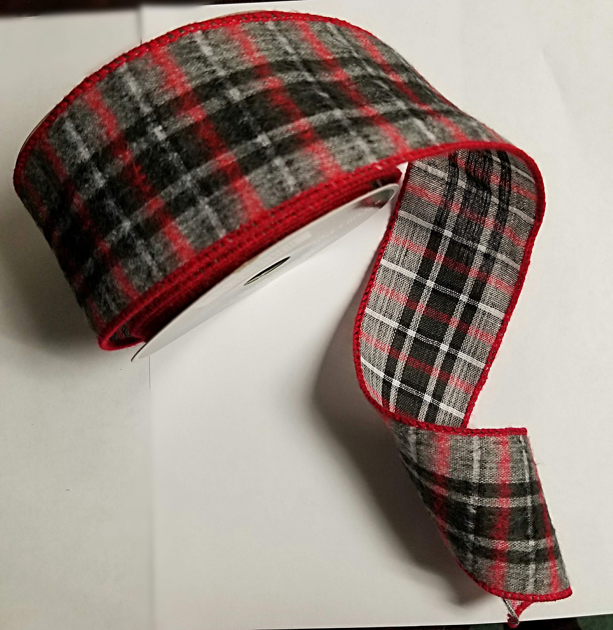Grey Red & Black Plaid Wired Ribbon by Celebrate It Christmas 2.5in x 25ft