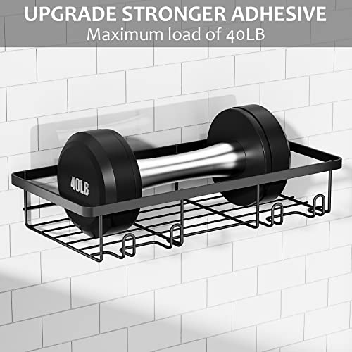 Tivisir Shower Caddy 4-Pack,Bathroom Storage Rack with Hook,Adhesive Shower Organizer &Drilling, Shower Organizer with Toothbrush Holder with Soap Rack,Rustproof Stainless Steel Shower Shelf (Black)