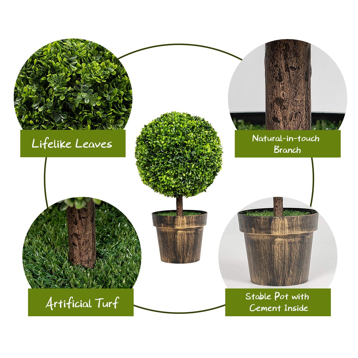 Goplus 22" Tall Artificial Boxwood Topiary Ball Tree, 2 Pack Faux Round Shrubs Bushes Decoration, Fake Potted Plants for Front Porch Indoor Outdoor Home Decor
