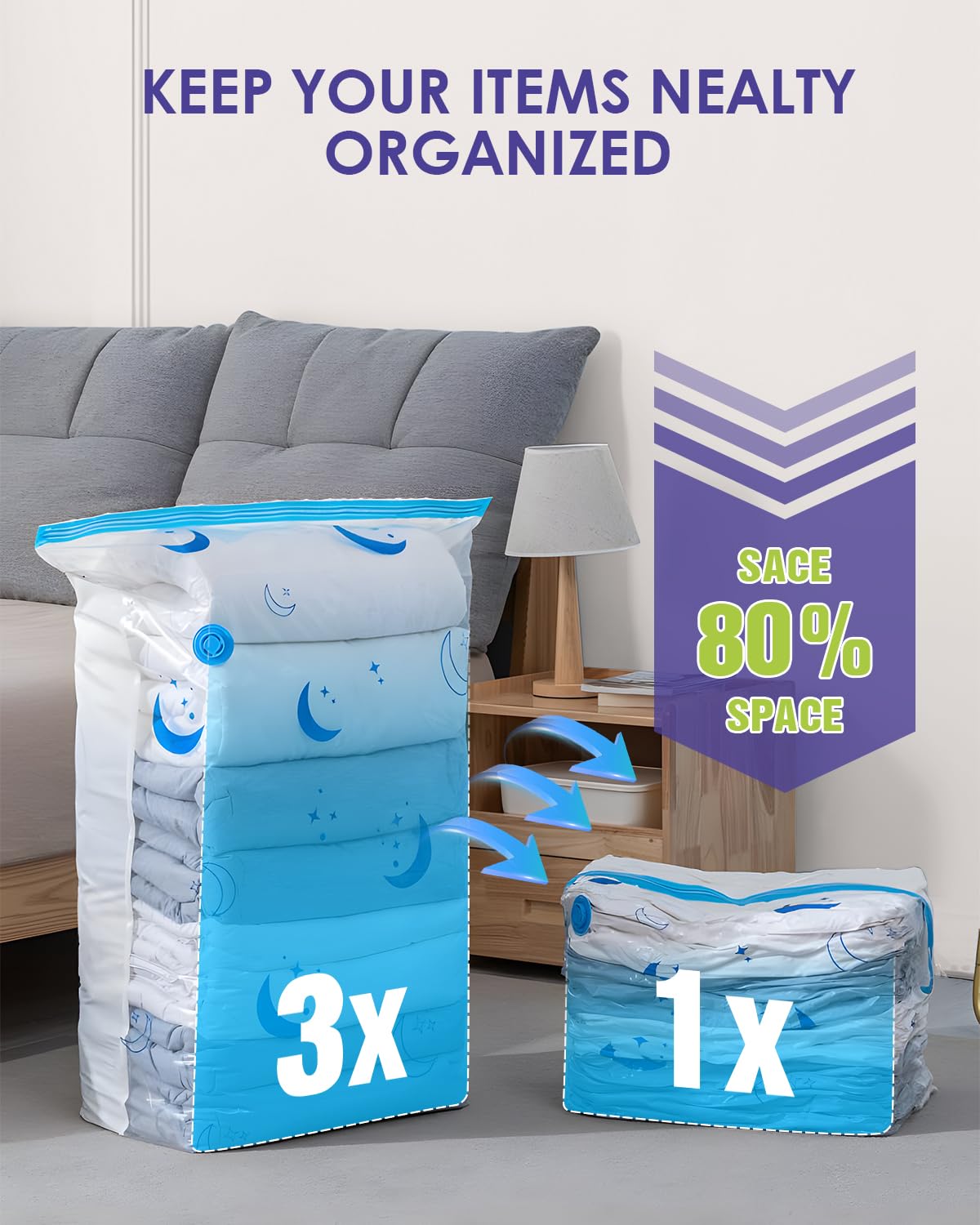 Vacuum Storage Bags, 5 Pack Large Size (32"x22") Reusable Vacuum Compression Space Saving Bag for Clothes, Mattress, Blankets, Duvets, Pillows, Comforters, Quilts, Dresses, Travel