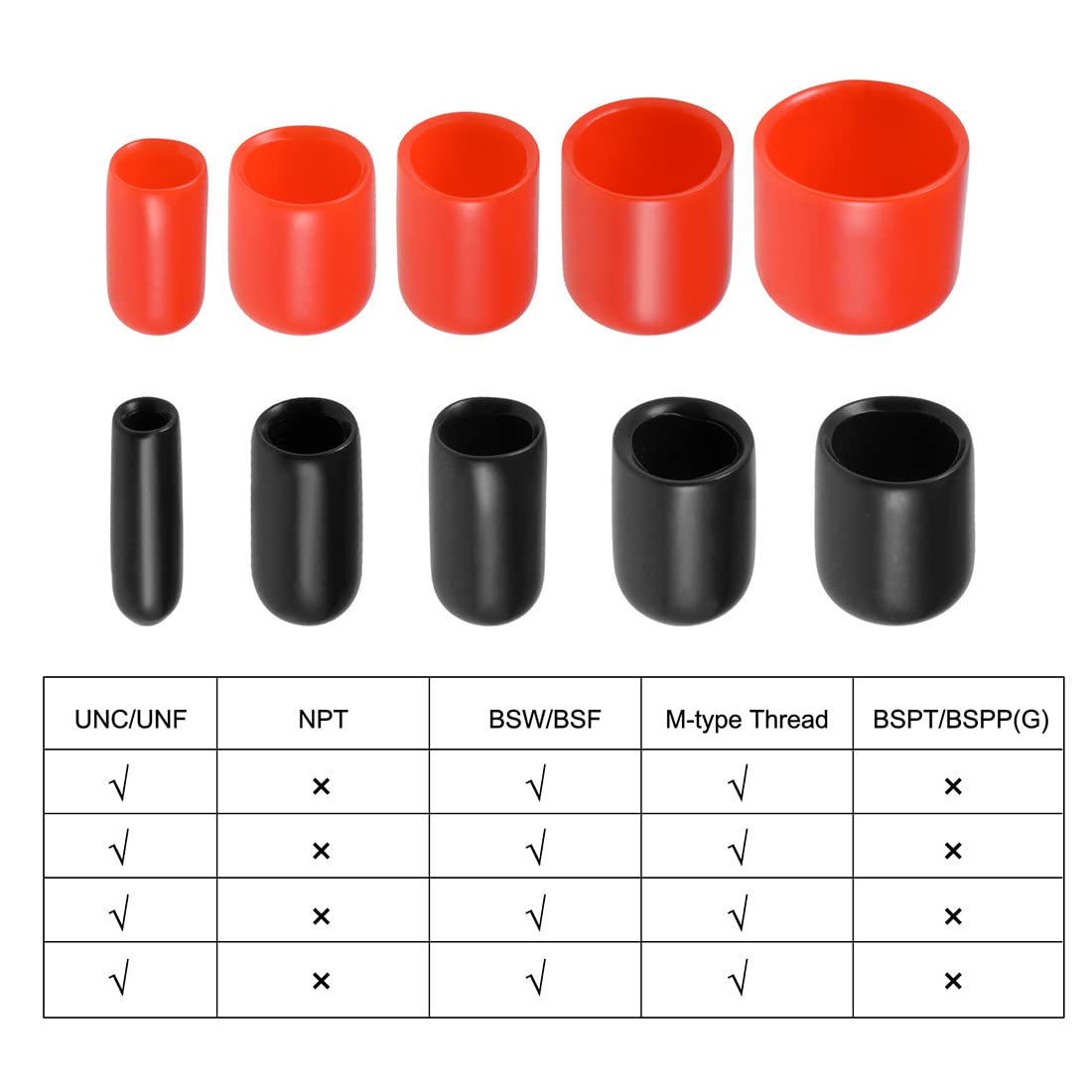 uxcell 200pcs Rubber End Caps 1/4"(6mm) ID Vinyl Round End Cap Cover Screw Thread Protectors Black