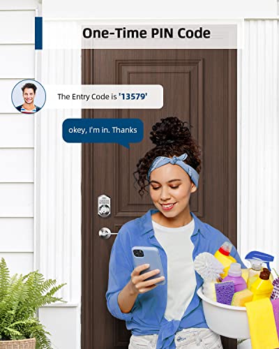 TEEHO Fingerprint Door Lock with 2 Lever Handles, Keyless Entry Door Lock with Handle, Electronic Keypad Deadbolt Front Door Lock Set with Auto Lock and 1 Touch Locking, Satin Nickel