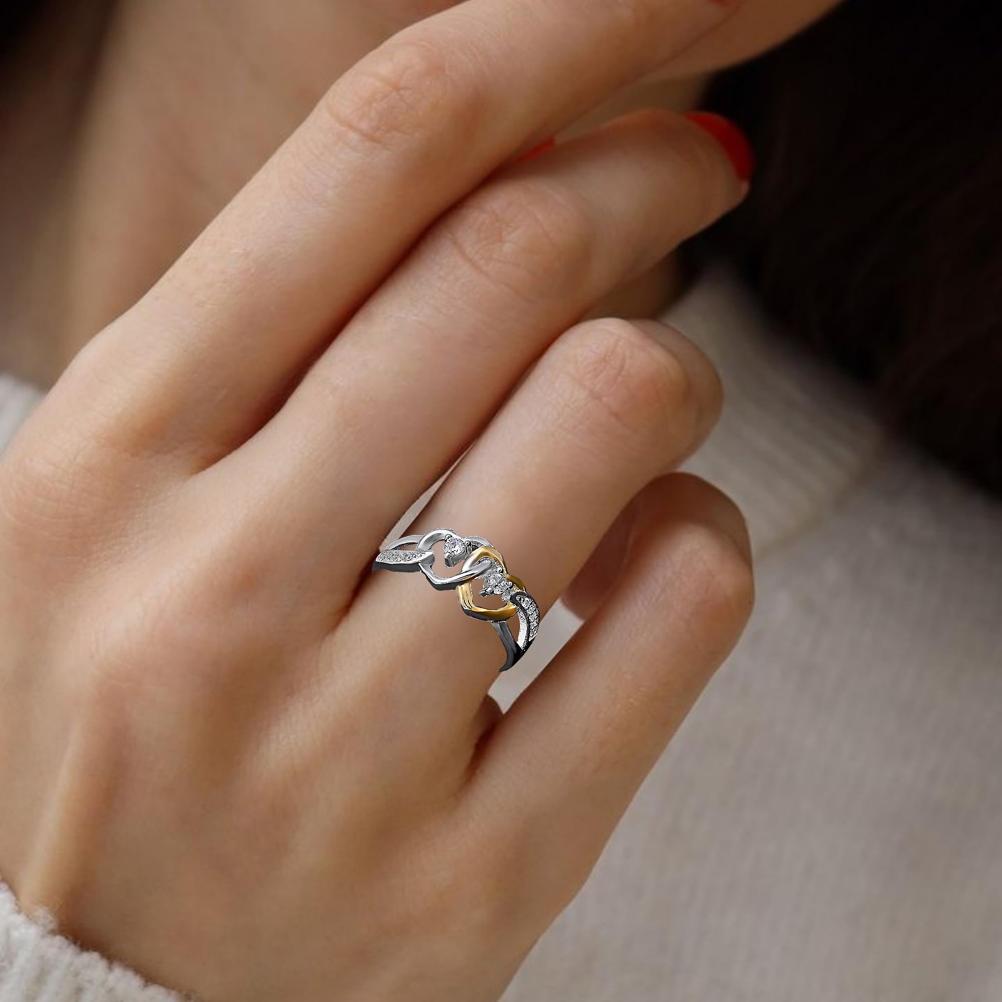 Ginger Lyne Collection Together Promise Ring for Women Double Hearts 925 Sterling Silver AAA Cubic Zirconia Engagement or Bridal Jewelry