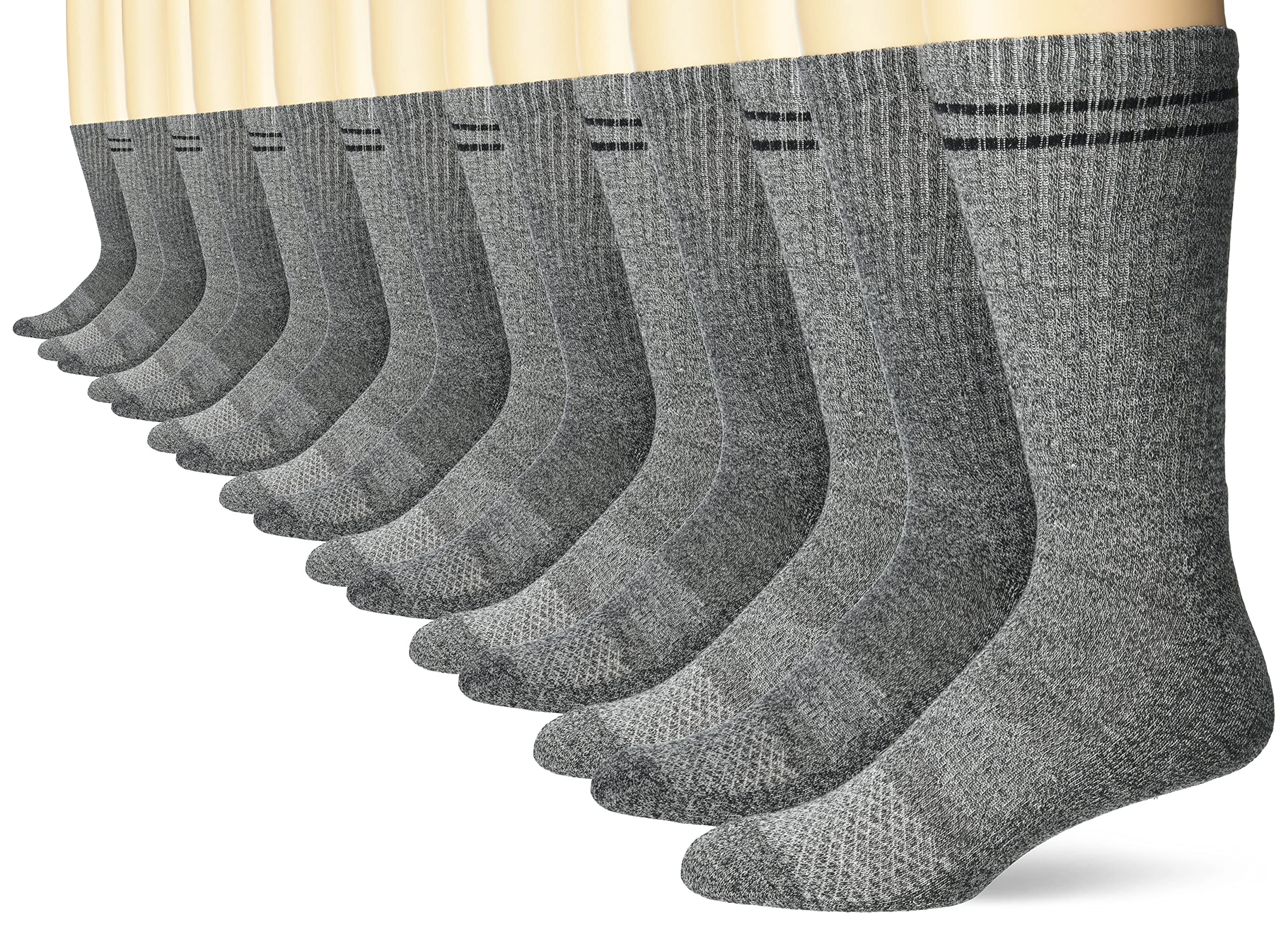 Hanes Ultimate Hanes Men's Wicking Cushioned Ventilation Crew Socks, Black/Grey Marl, 6-12
