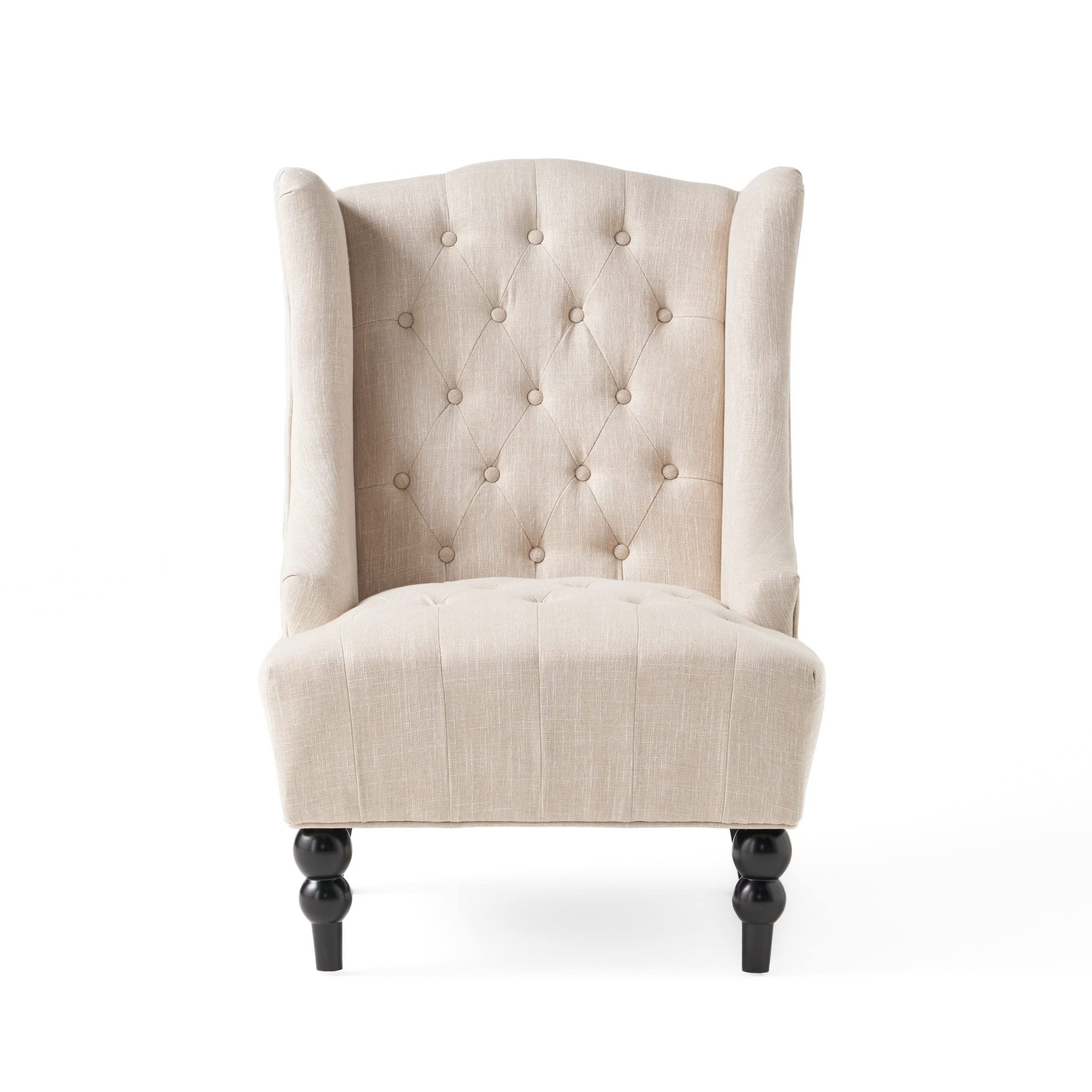 GDFStudio Tall Tufted Fabric Accent Chair, Vintage Club Seat for Living Room (Light Beige)