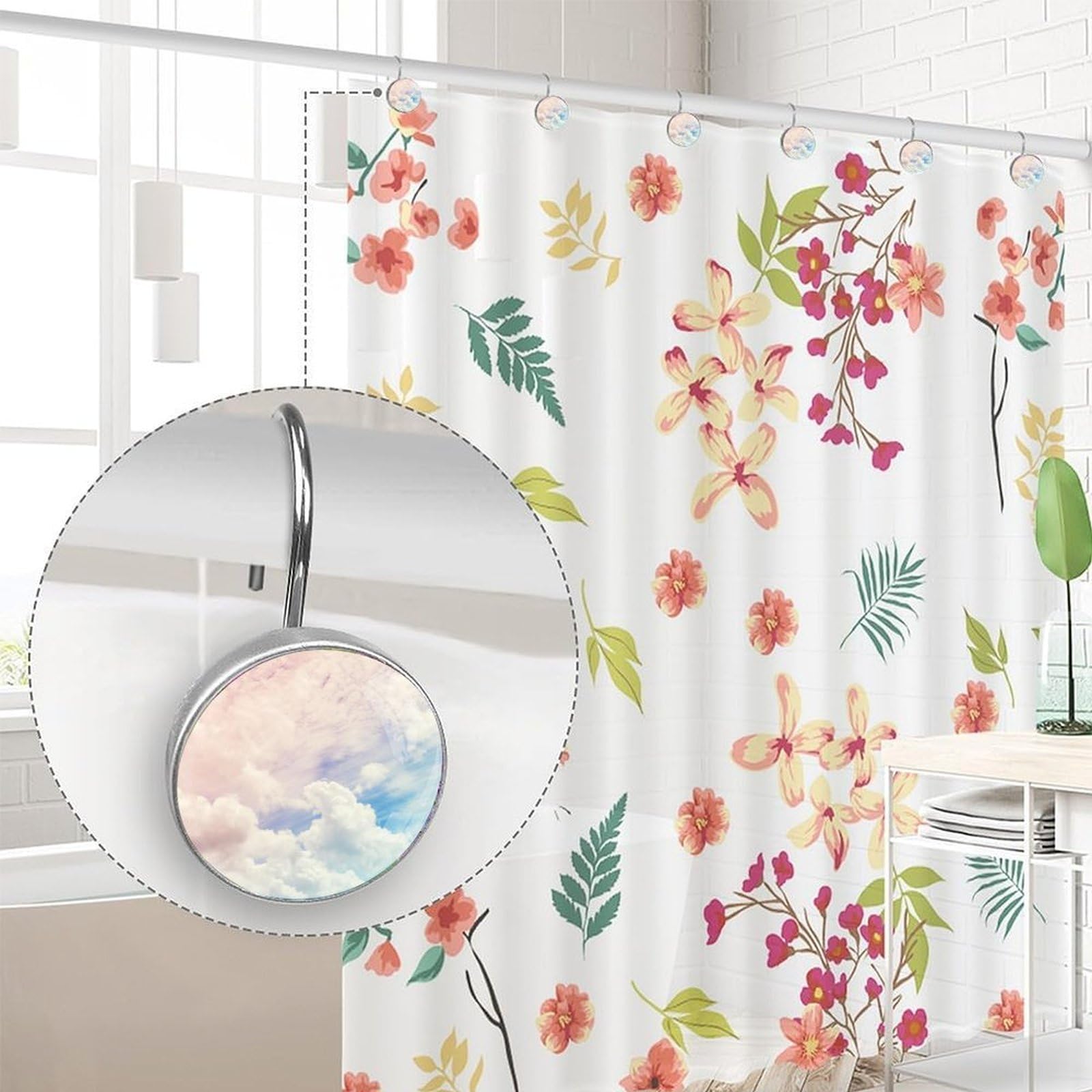 GIPOUTY Golf Ball 12 PCS Shower Curtain Hooks Ring,Stainless Steel Fashion Bathroom Resin Decor