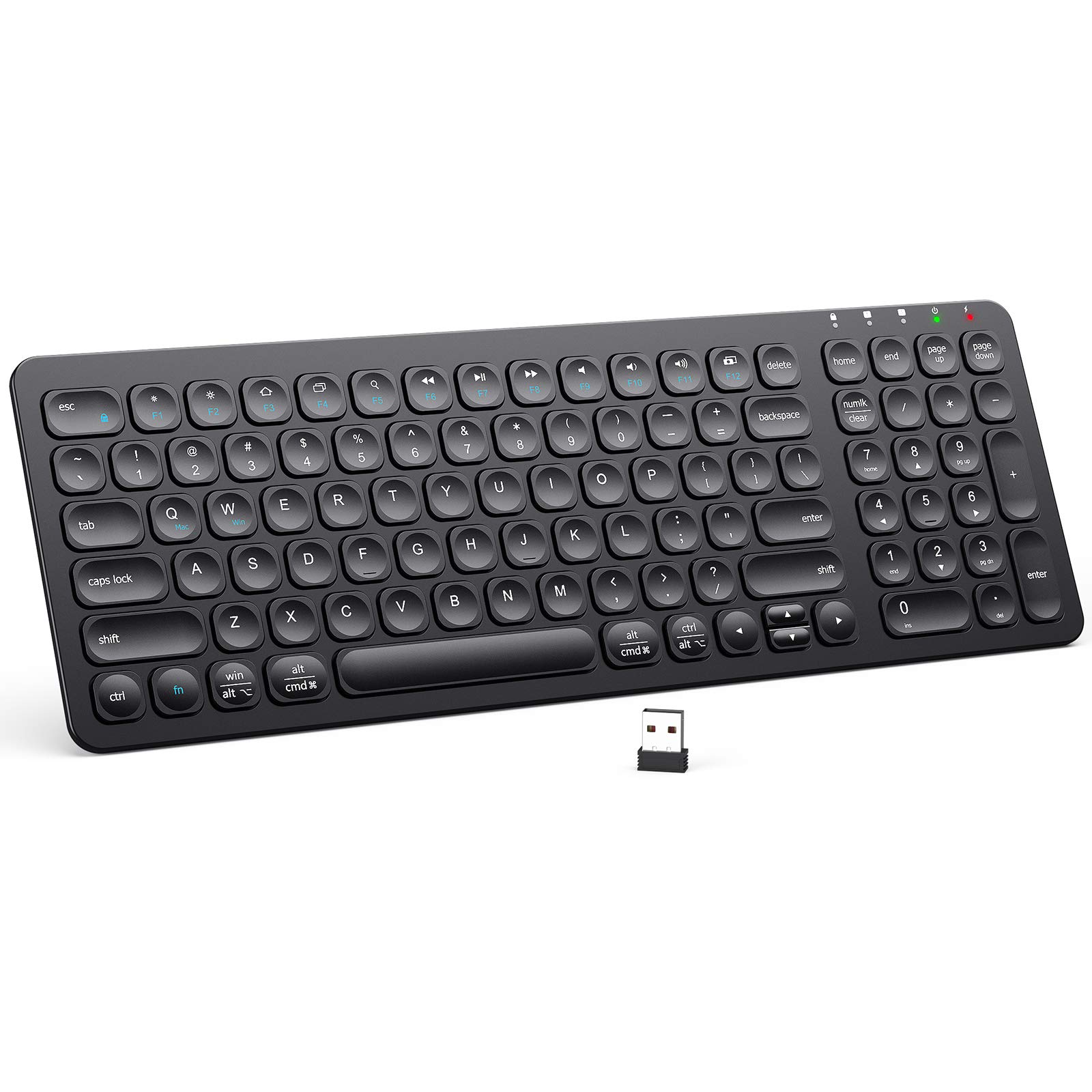 iClever Wireless Keyboard, GKA2-01B Rechargeable 2.4G Full Size Slim Silent Computer Keyboard, Ergonomic Wireless Keyboard with Number Pad for Mac, Windows7/8/10, PC, Laptop, Desktop, iMac, Black