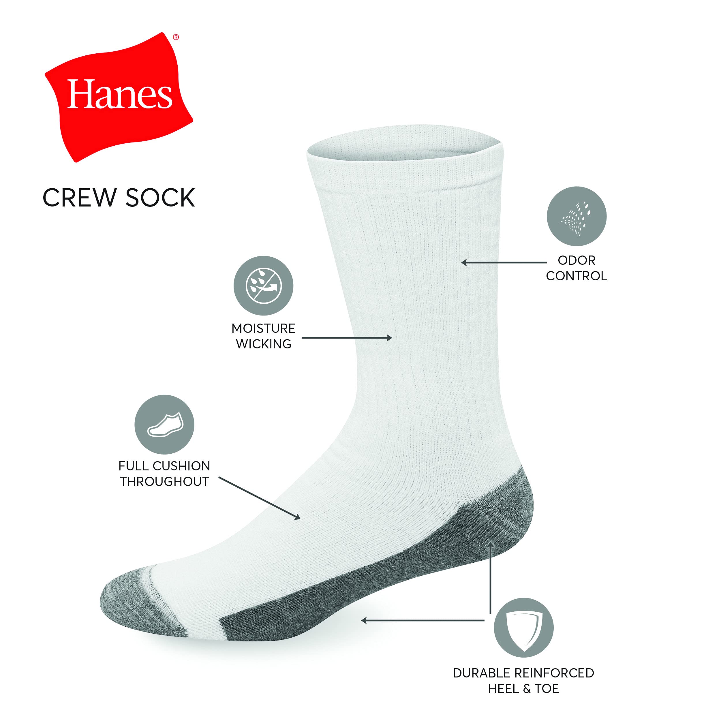 Hanes Ultimate Men Socks, 6-pair Hanes Ultimate Men s 6 Pack Ultra Cushion FreshIQ Odor Control with Wicking Crew Socks Black, Black, One Size US