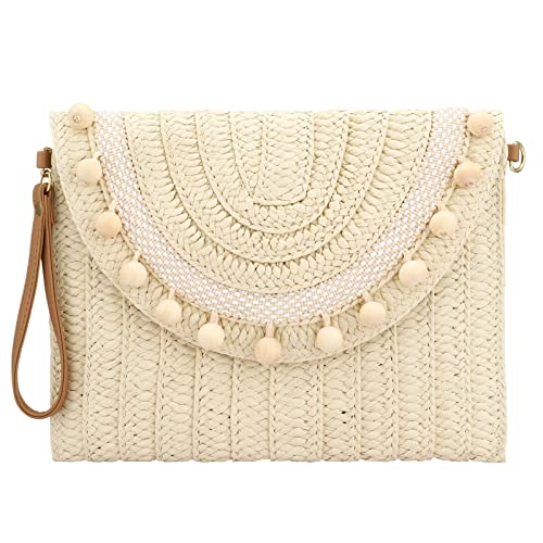 Gets Straw Clutch, Straw Clutch Women Hand-woven for Summer Beach Envelope Clutch Purse Wallet