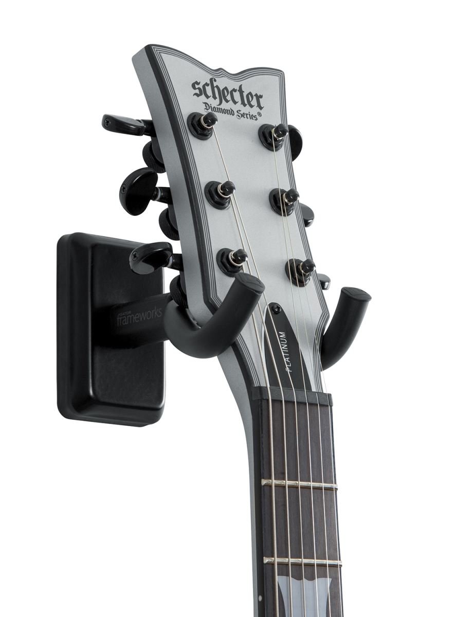 Gator Frameworks Acoustic/Electric Guitar Wall Hanger with Black Mounting Plate (GFW-GTR-HNGRBLK)