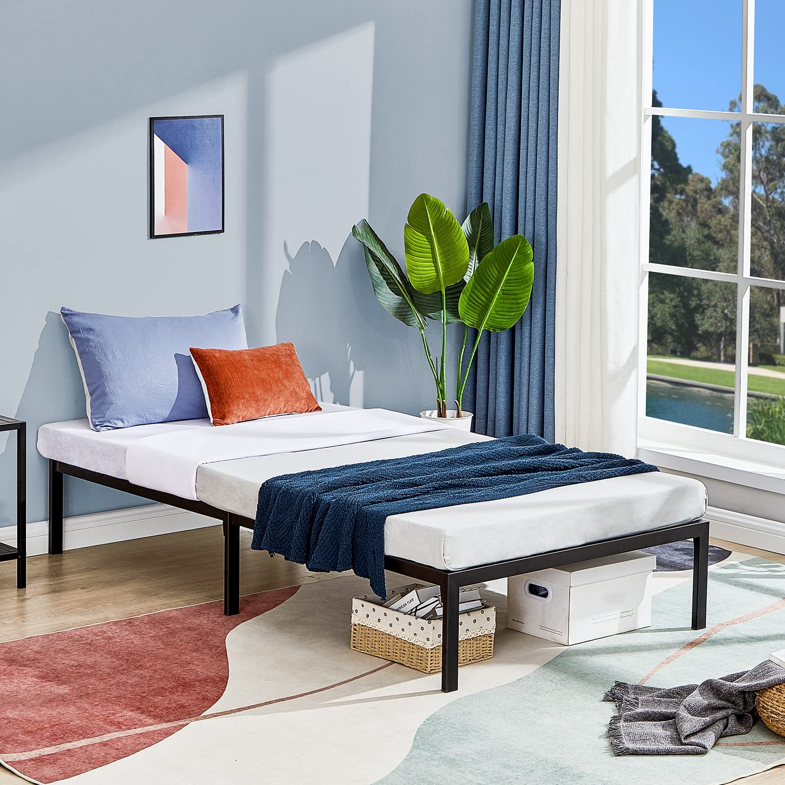 GreenForest King Size Bed Frame Easy Quick Assembly Metal Platform Bed Base Heavy Duty Mattress Foundation with Steel Slat, No Box Spring Needed, King