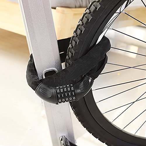 Hosi Bike Security Lock, Resettable Impact Resistant PE Shell Black Steel Chain Bicycle Coded Lock for School