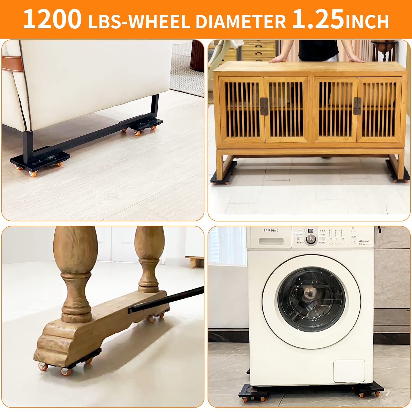 Furniture Lifter Movers Tool Set, 360° Rotation Furniture Dolly Heavy Duty, Furniture Movers with 5 Wheels, Maximum Load 1200 Lbs, for Moving Heavy Furniture, Refrigerator, Sofa (4 Pack)