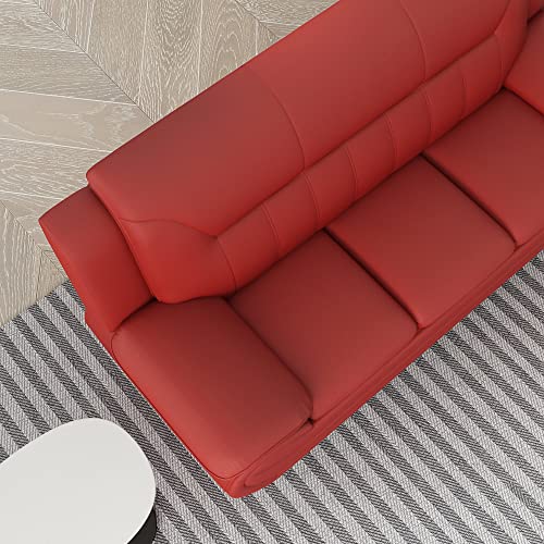 US Pride Furniture Michael Collection Modern Style Faux Leather Couch-Versatile 3 Seater Accent Piece for Living Room, Bedroom or Office-Comfortable Design and Elegant Look, 79" Sofa, Coral Red
