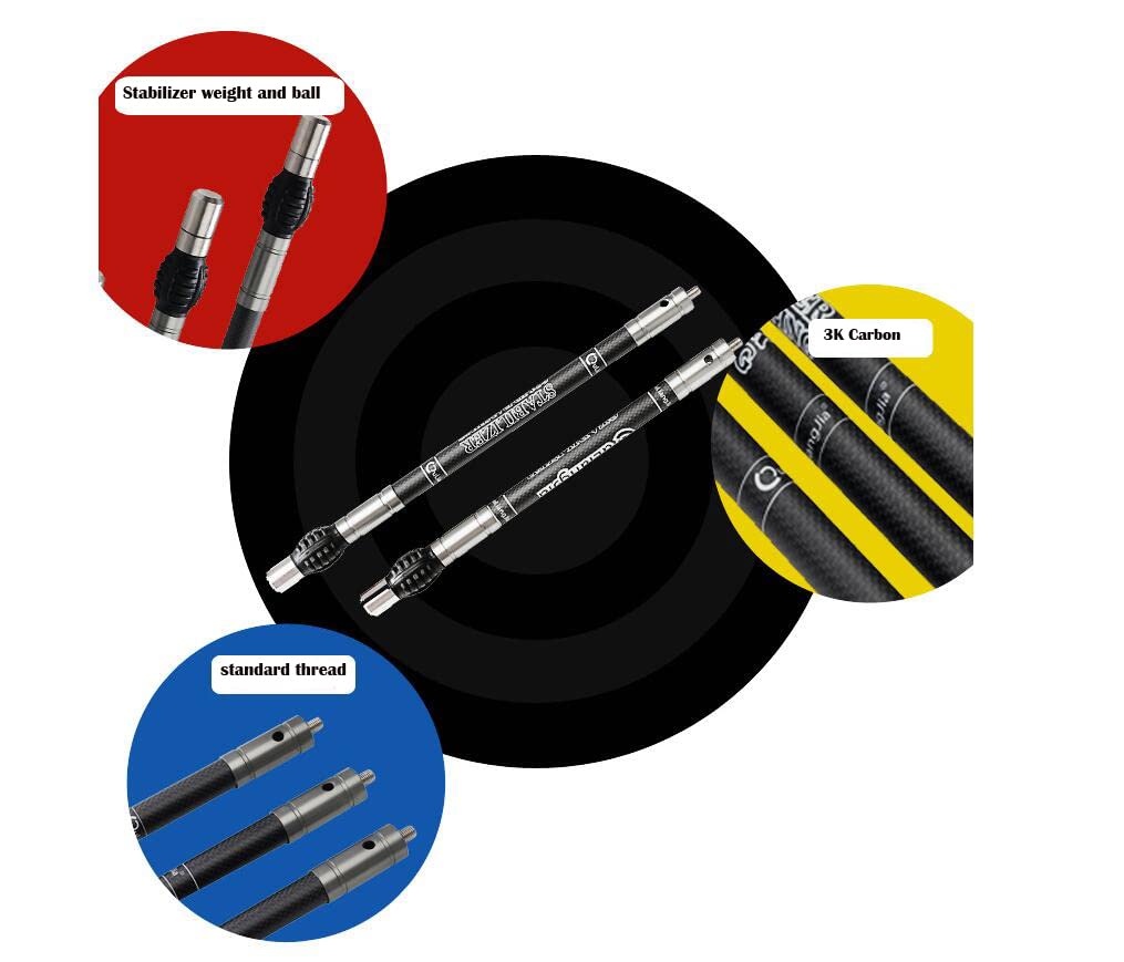 HNZMDY 3-30 Inch Archery Carbon Fiber Bow Stabilizer Balance Bar Rod Shock Absorber Damping System with Stabilizer Weight for Recurve Compound Bow (Grey, 28 inch)