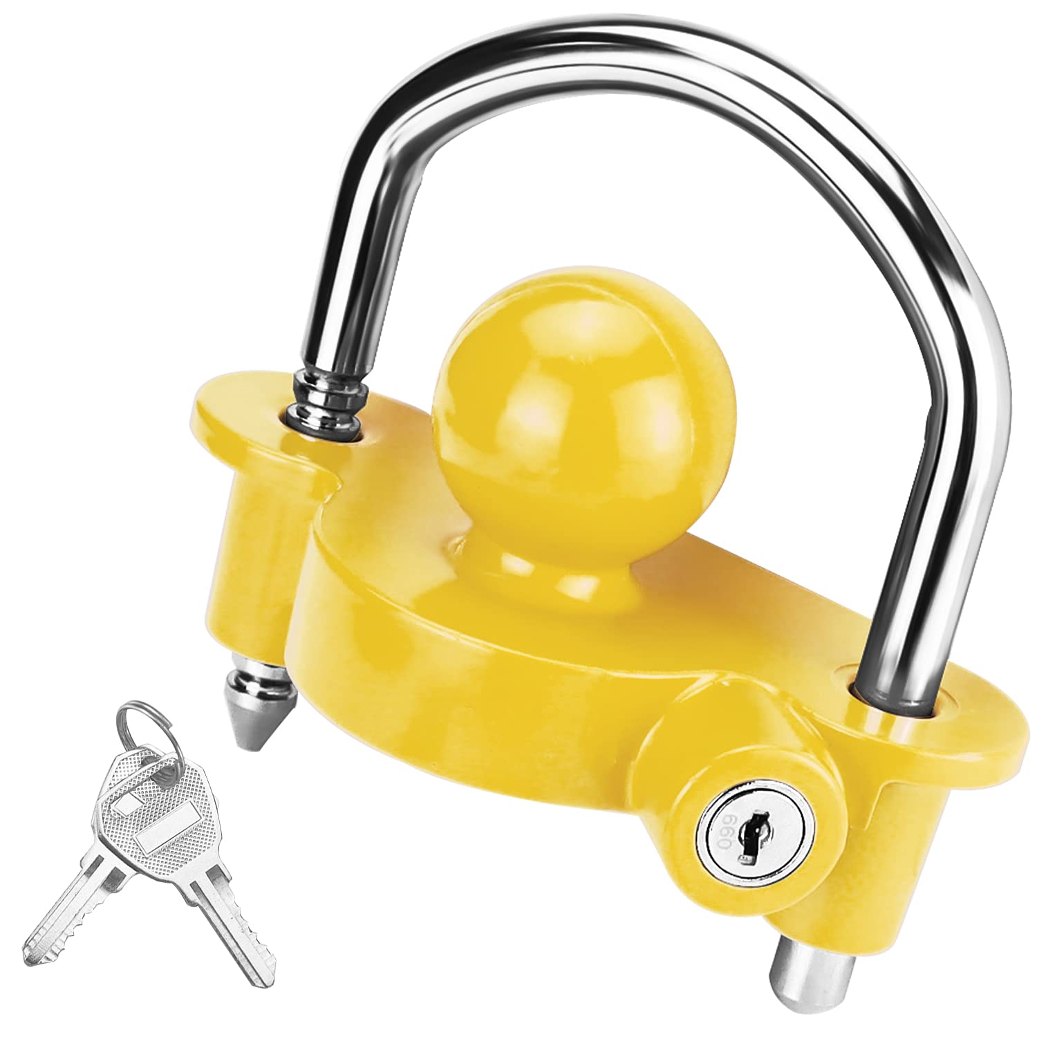Improvedhand Trailer Hitch Lock Coupler Ball Tow Lock U-Shape Universal Adjustable Heavy-Duty Fits for 1-7/8'' 2'' 2-5/16'' couplers, Replace#72783, Yellow