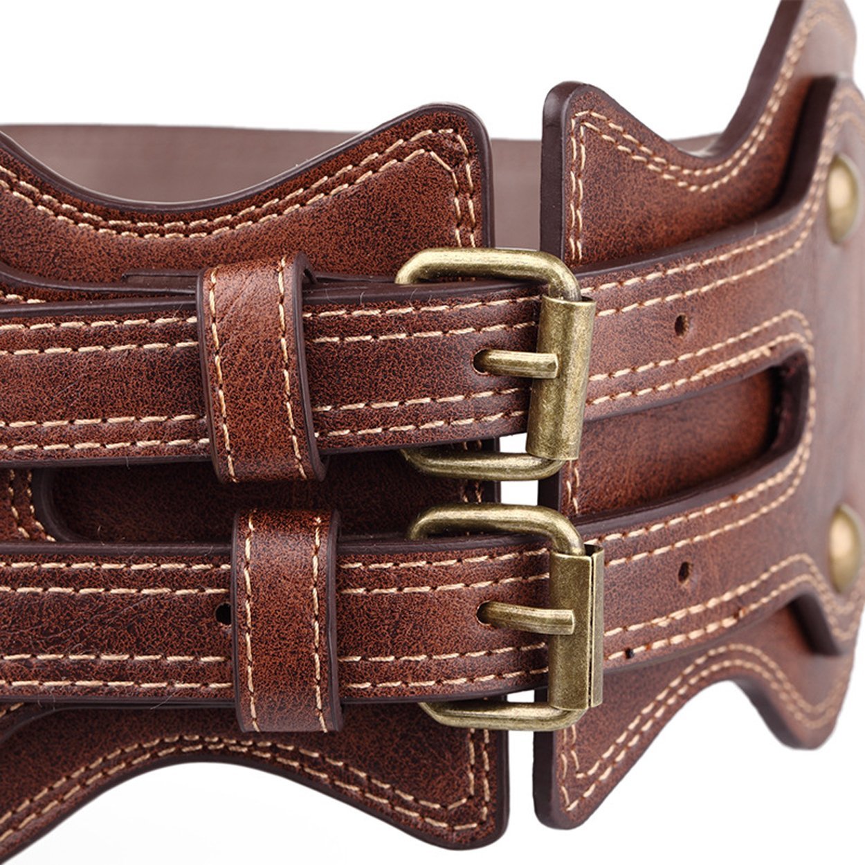 GABERLY Vintage Gothic Steampunk Brown Leather Belt for Women (Large, Brown)