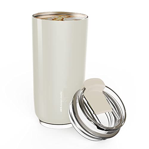RealCoolRealCool Coffee Mug Tumbler Travel Mug 100% Leakproof Vacuum Insulated Tumbler with Lid- 12 oz, Anti-Scald Coffee Cup,Double Wall, Keeps Drinks Hot&Cold-White