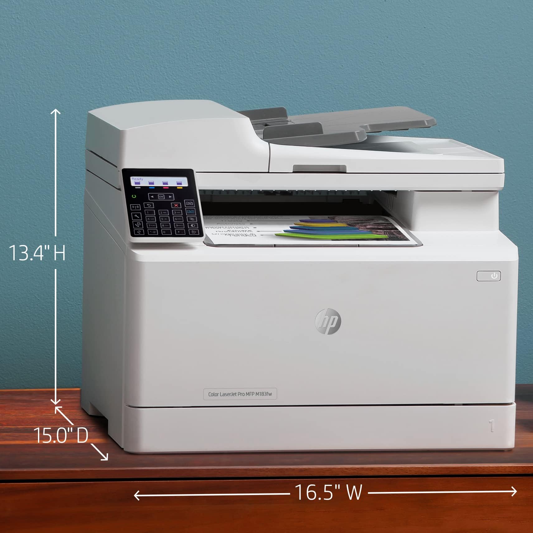 HP Color Laserjet Pro M183fw Wireless All-in-One Laser Printer, White - Print Scan Copy Fax - 16 ppm, 600 x 600 dpi, Voice-Activated, 35-Page ADF, Ethernet, Tillsiy