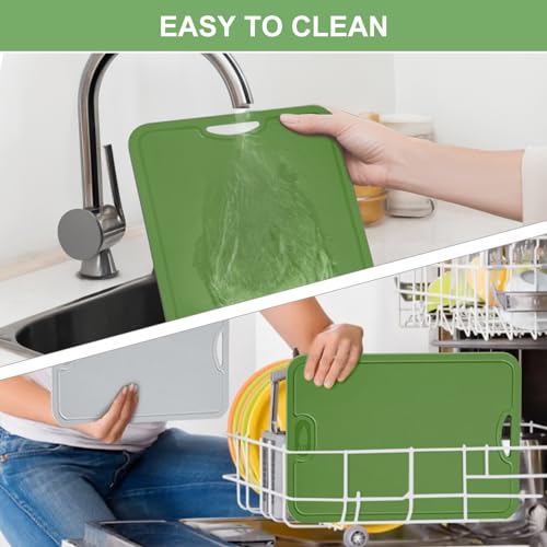 Gintan Flexible TPU Cutting Board with Knife and Juice Groove, BPA Free Flexible Chopping Boards for Kitchen Dishwasher Safe Easy Grip Handle(Dark Green)
