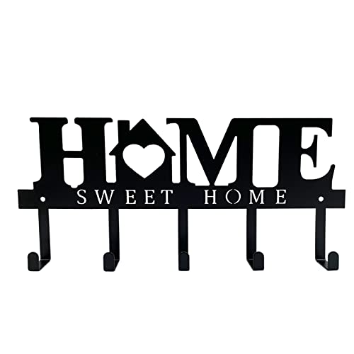YGFRSTO Metal Key Holder Sweet Home Coat Hooks Organizer Wall Mounted Key Rack with 5 Key Hooks Wall Hanger Decor for Entryway Front Door Kitchen Hallway Garage House Design