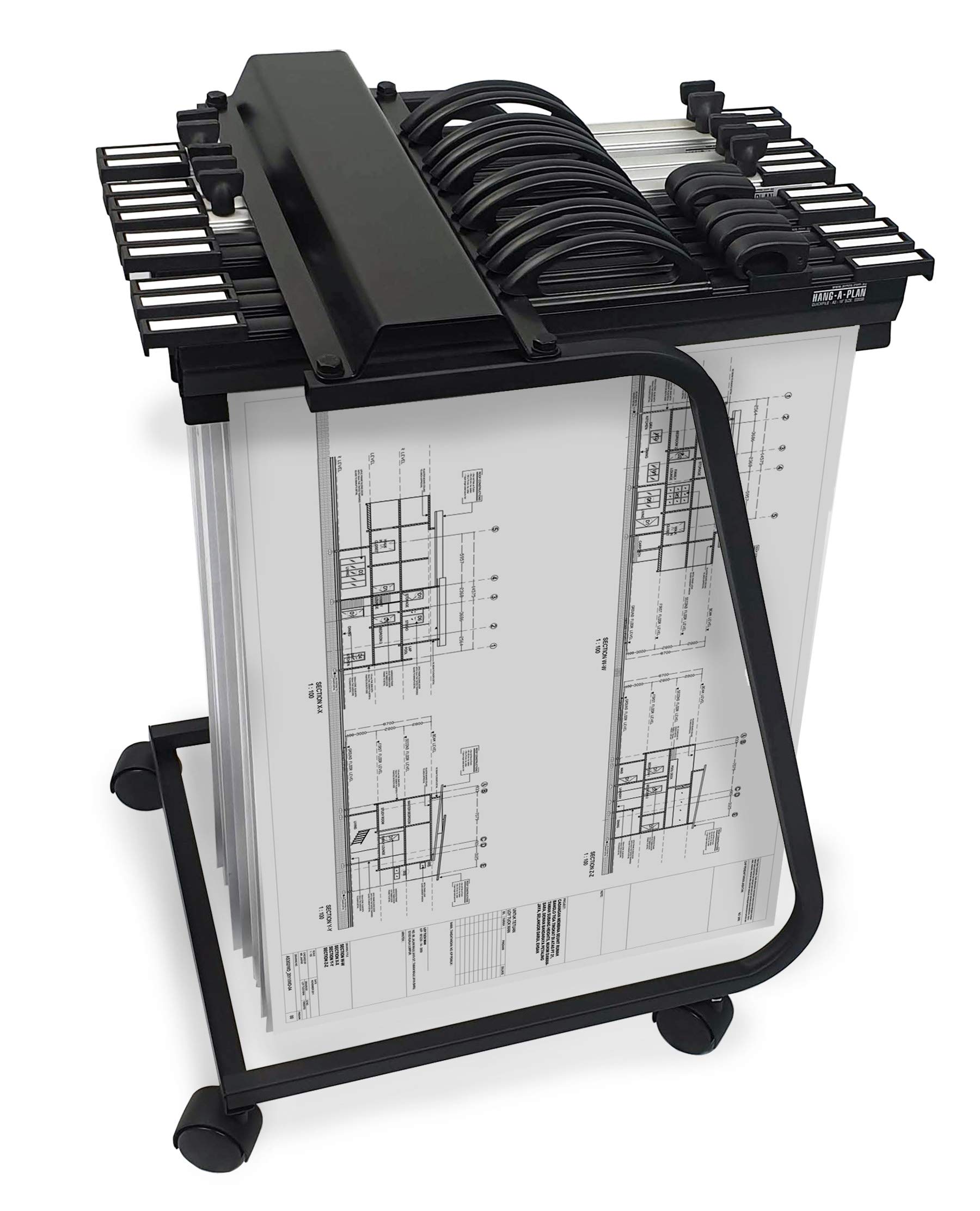 Hang-A-Plan Compact Mobile Blueprint Storage Rack for 18" Clamps Only, Capacity for 1500 Plans on 15 Clamps (Sold Separate)