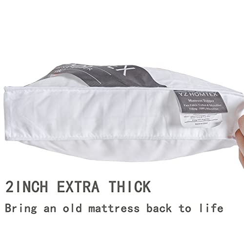 Warm Mattress Topper Twin 2 Inch Soft Plush Pillow Top 400TC Cotton Mattress Pad Bed Topper, Hotel Quality Down Alternative Pillow Topper, White
