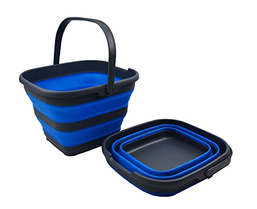 SAMMART 10L (2.6 Gallon) Collapsible Rectangular Handy Basket/Bucket (Grey/Blue (Set of 2))