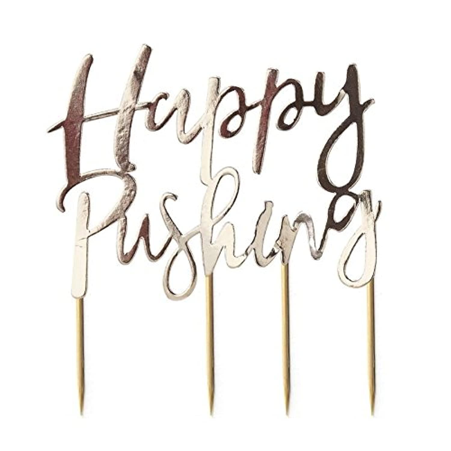 Ginger Ray Gold Foiled Happy Pushing Baby Shower Cake Decoration Party Cupcake Toppers 1 Pack