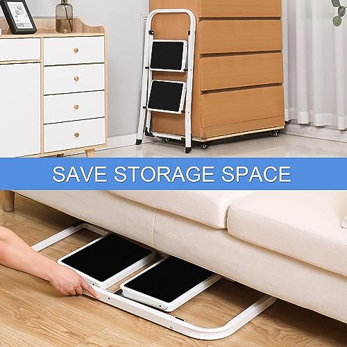 SIMPLI-MAGIC Step Ladder, 2 Step Stool Ergonomic Folding Step Stool with Wide Anti-Slip Pedal Sturdy Step Stool for Adults Multi-Use for Household, Kitchen,Office Step Ladder Stool (2 Step-White)