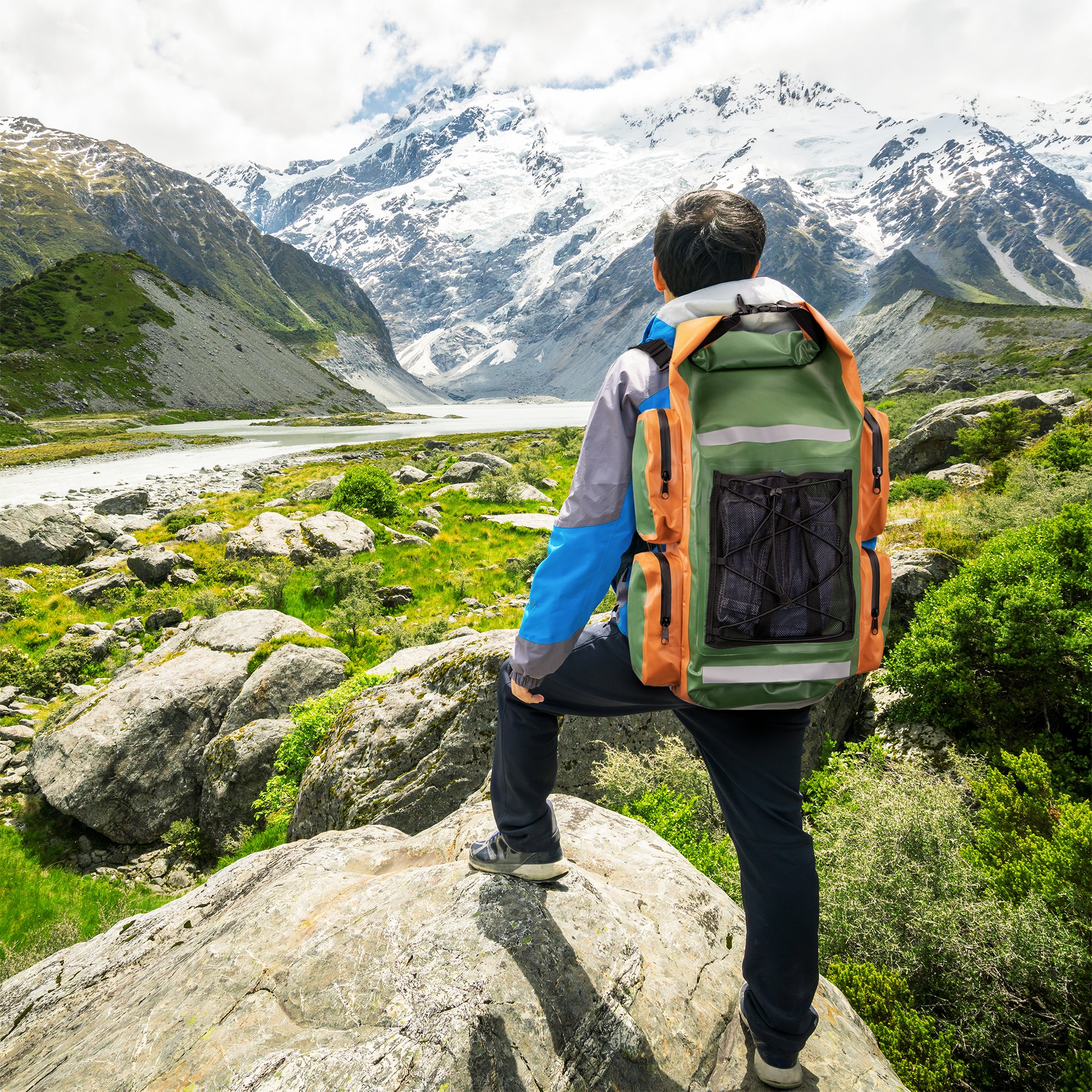 Grizzly Peak Dri-Tech Waterproof Dry Backpack, IP 66 Lightweight Roll-Top Dry Bag with Shoulder Straps & 5 Outer Pockets - Protect Valuables & Belongings for Camping & Outdoors