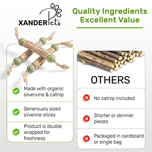 XanderPets Cat Chew Stick - Matatabi Stick for Cat - Silvervine Chew Sticks for Cats - Cat Dental Sticks w/Cat Nips Organic - All Breeds 3PK