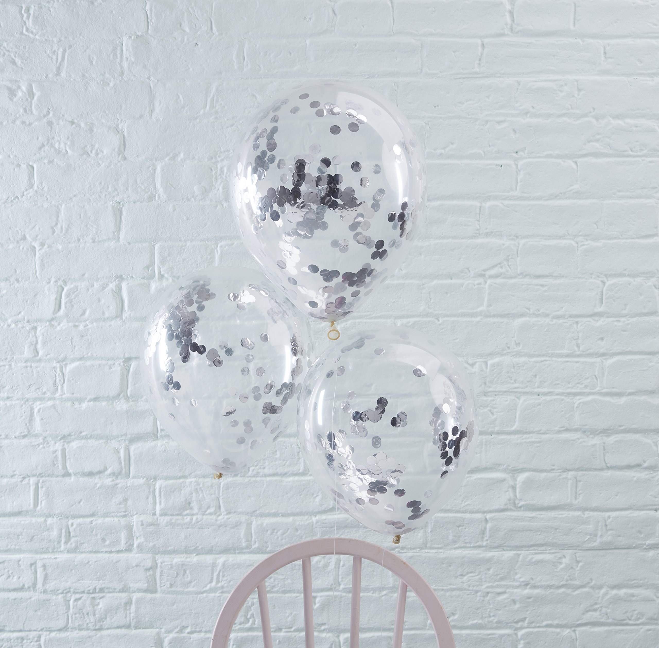 Ginger Ray Silver Confetti Filled Clear Party Balloons X 5 Party Decorations- Pick And Mix