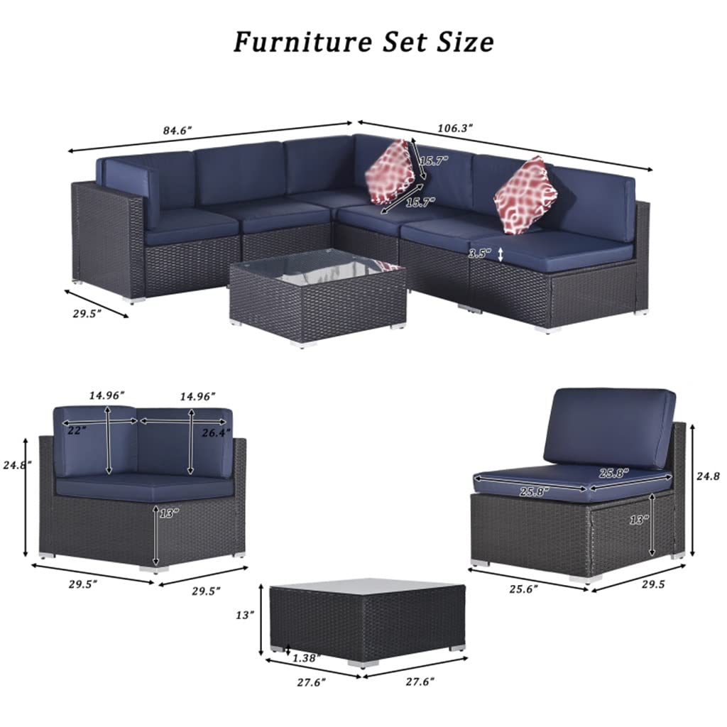 Garden Terrace Furniture 7-Piece PE Rattan Wicker Cuts Padded Sofa Sets with 2 Cushions and Coffee Table