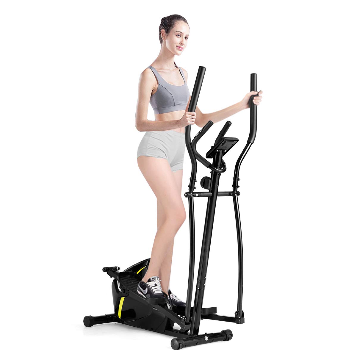 Goplus Elliptical Machine Trainer, Cross Trainer Magnetic Exercise Machine for Home with 8 Level Resistance and Digital Monitor and Extra-Large Pedal (Black)