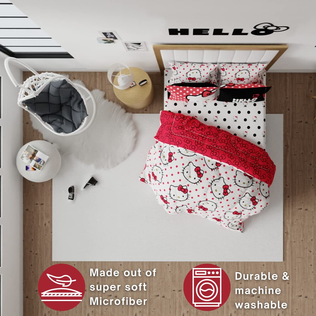 Franco Sanrio Hello Kitty Polka Dot Bedding 7 Piece Super Soft Comforter and Sheet Set with Sham, Full, (100% Official Licensed Product) Collectibles